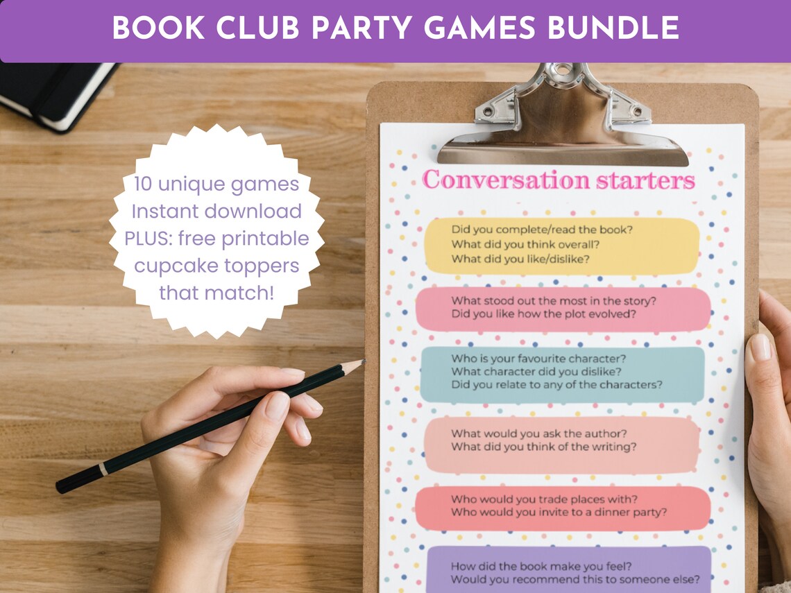Printable Book Club Games & Activities, Book Lovers Party Planner, Book ...