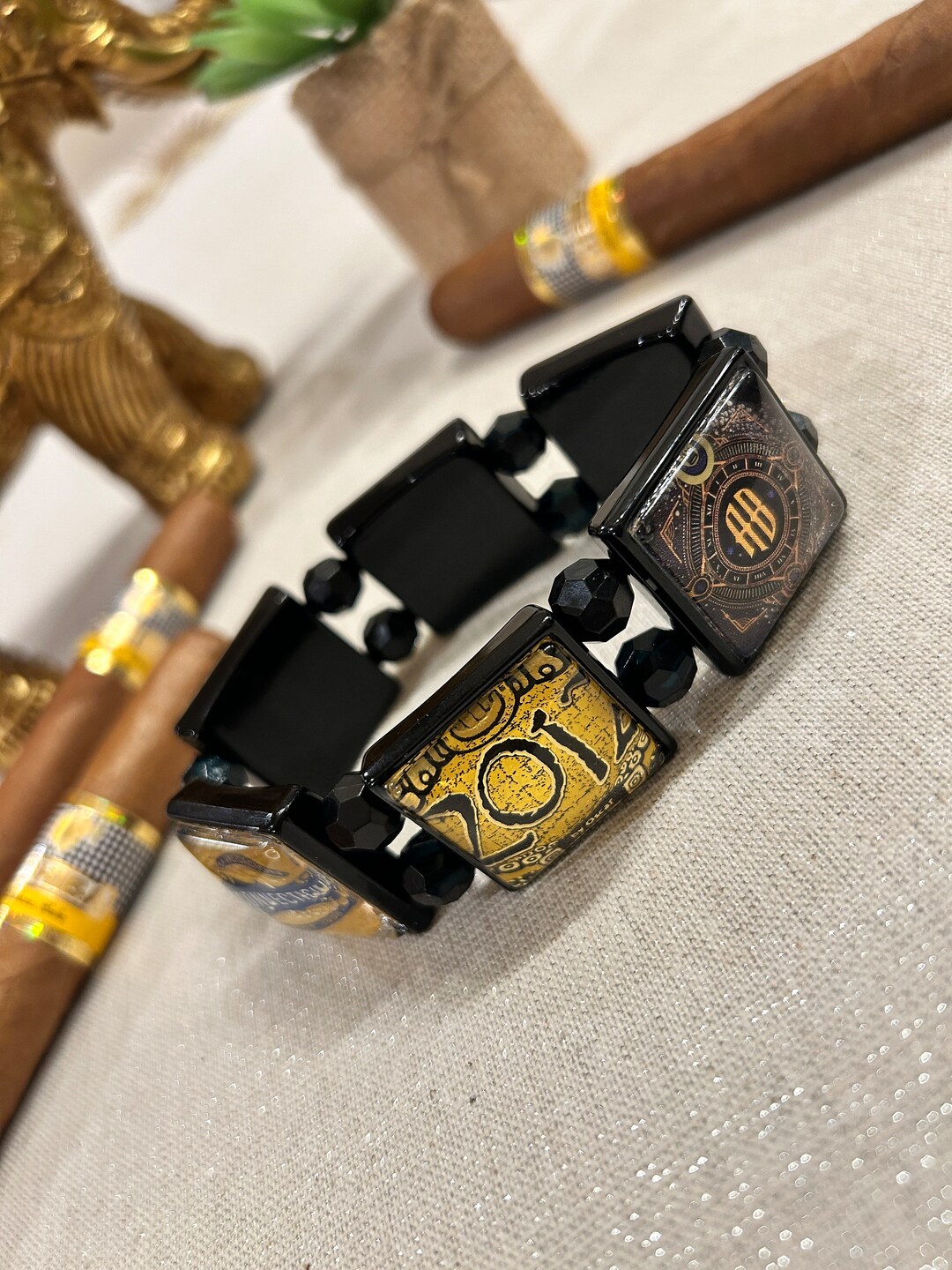 Black Unisex Cigar Label Bracelet. Cigar Accessories, Cigar Gift. Cigar ...