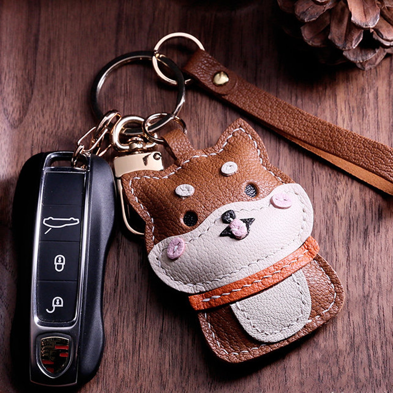 Leather Shiba Inu Keychain Luxury Dog Keychain for Designer | Etsy