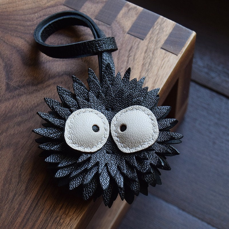 Dust Bunny Leather Charm Black Briquette Leather Car Keychain Tote Bag ...