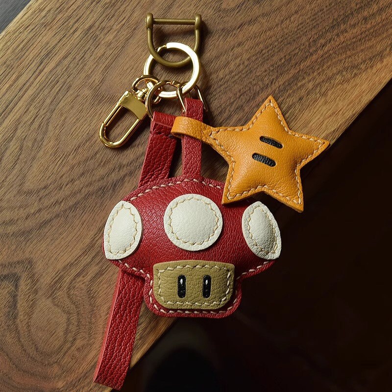 Luxury Mushroom Star Keychain Leather Mushroom Keychain for Designer ...