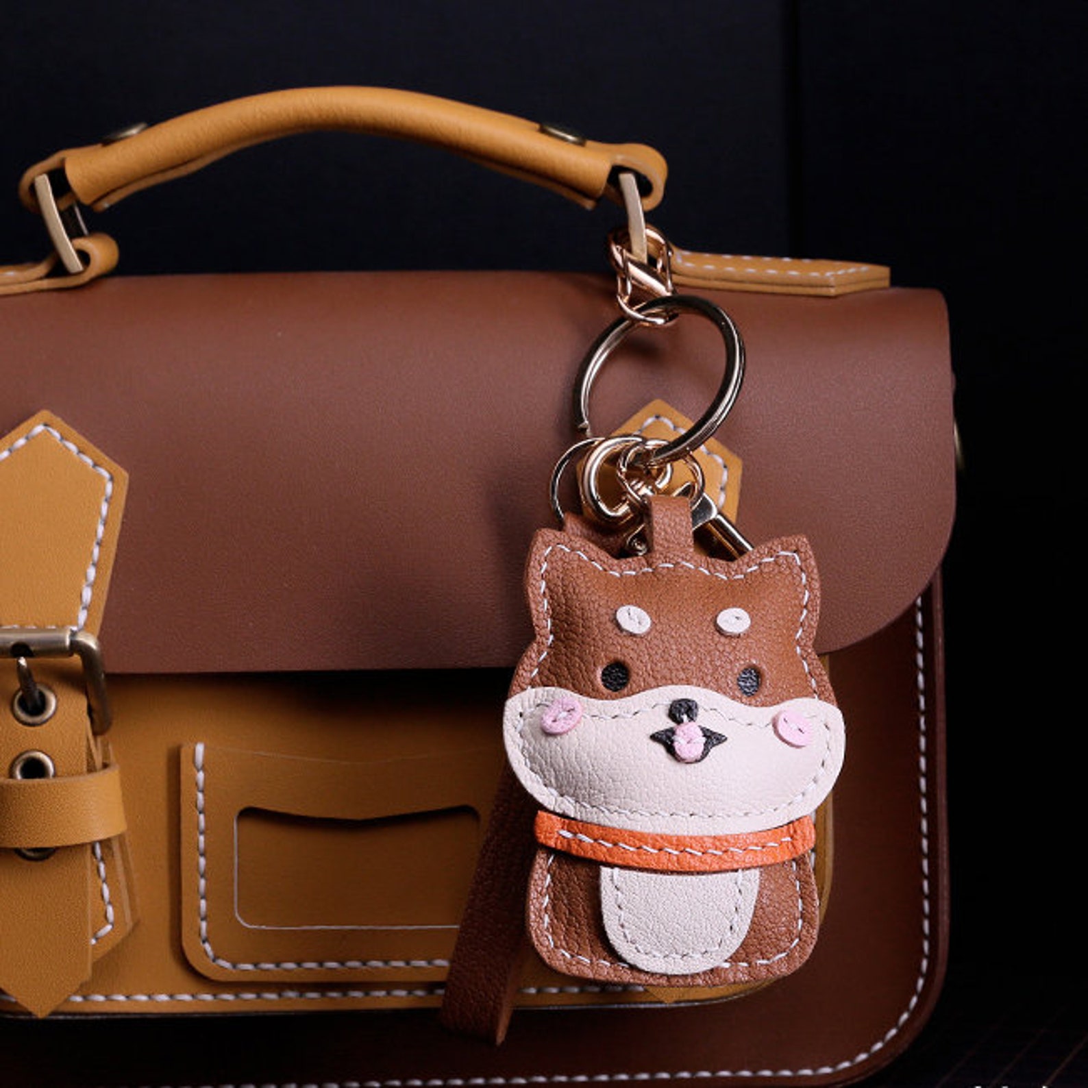 Leather Shiba Inu Keychain Luxury Dog Keychain for Designer | Etsy