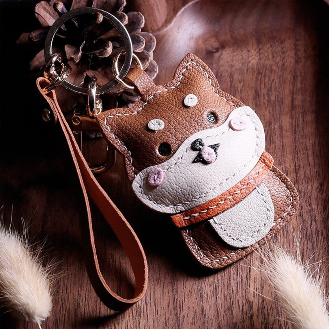 Leather Shiba Inu Keychain Luxury Dog Keychain for Designer | Etsy