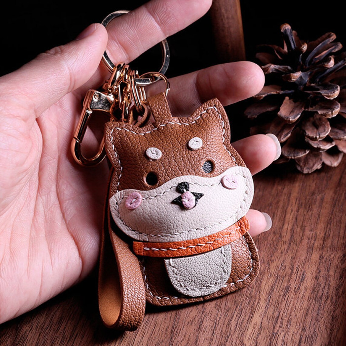 Leather Shiba Inu Keychain Luxury Dog Keychain for Designer | Etsy