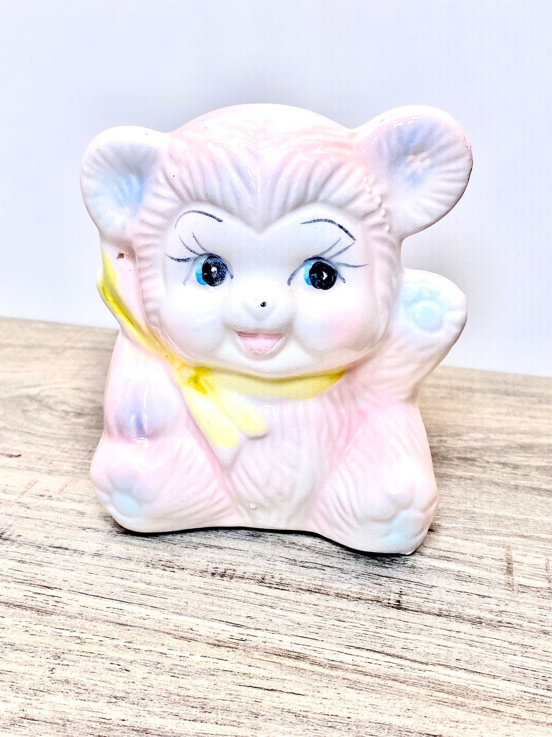Nancy Pew Pink Big Eyed Bear Ceramic Planter Unmarked - Etsy
