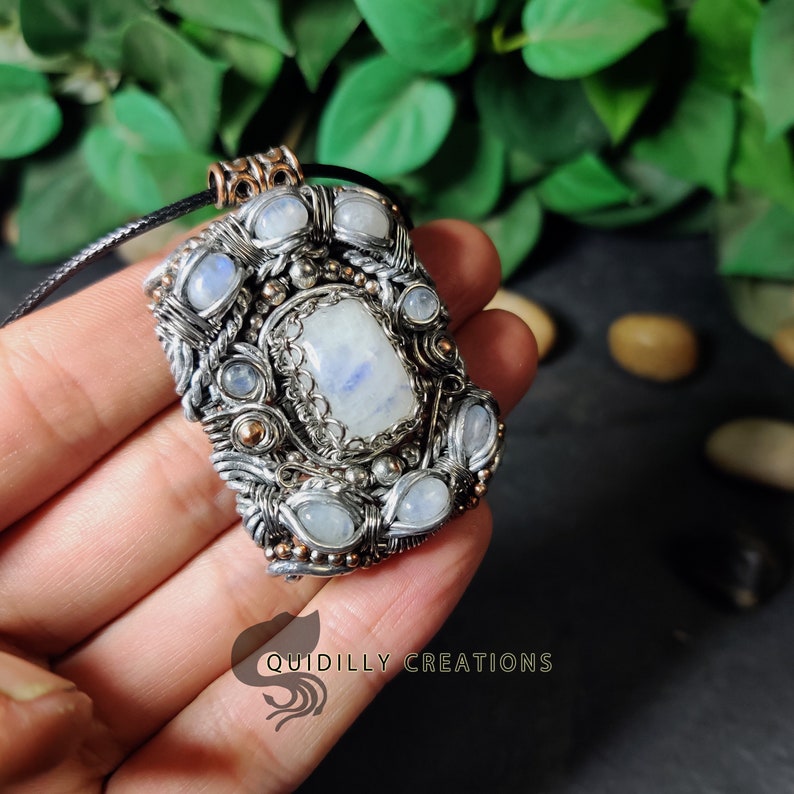 Heady MOONSTONE Wire Wrap - Witchy Mixed Metal Pendant Necklace ...