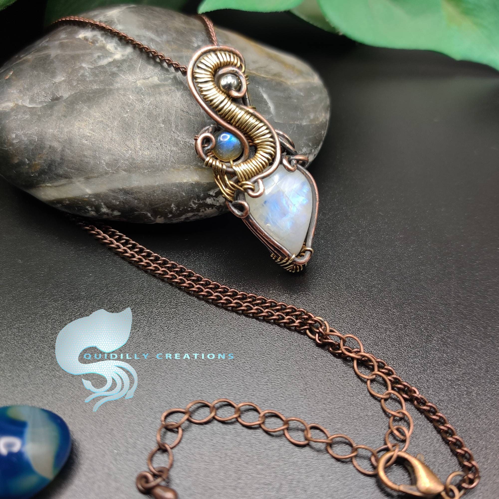 Wire Wrapped Moonstone and Labradorite Pendant - Handmade Crystal ...