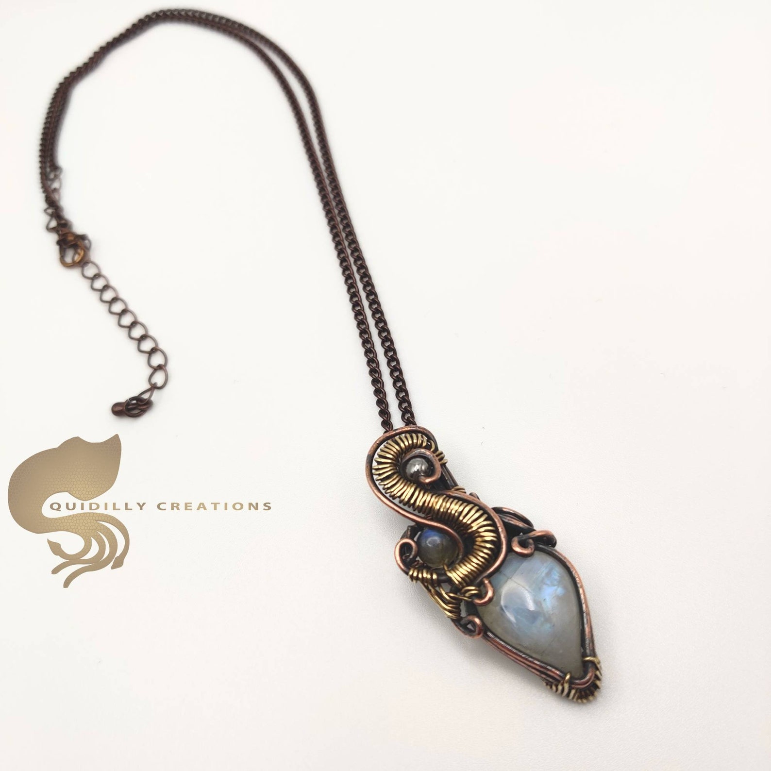 Wire Wrapped Moonstone and Labradorite Pendant - Handmade Crystal ...