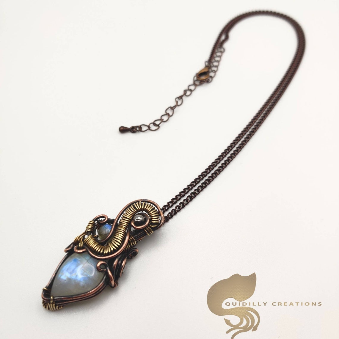 Wire Wrapped Moonstone and Labradorite Pendant - Handmade Crystal ...