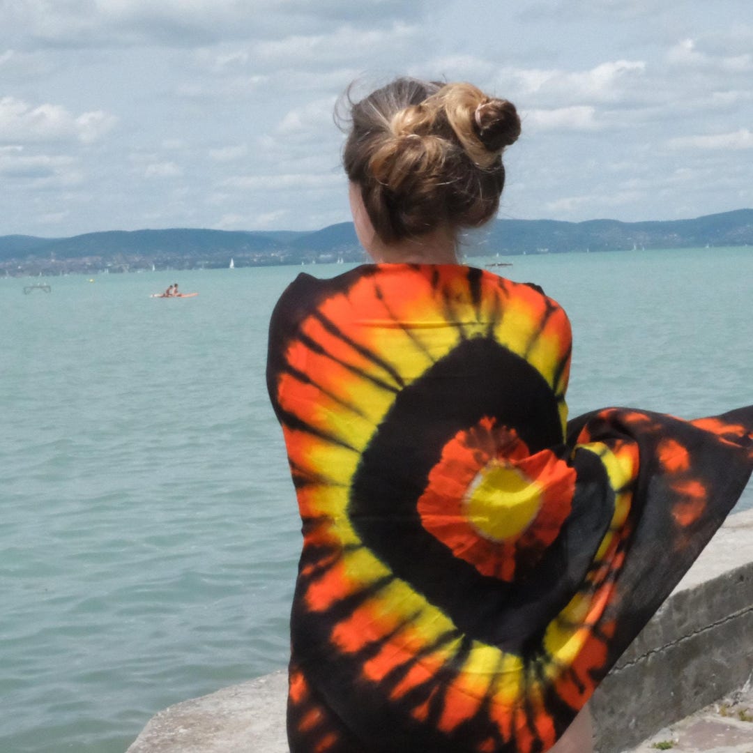 Rave Pashmina With Fringe, Handmade Tie Dye Shawl for Festival ...