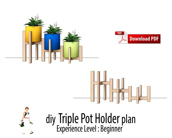 Diy Triple Plant Pot Stand Holder Plan Trio Flower Plant - Etsy