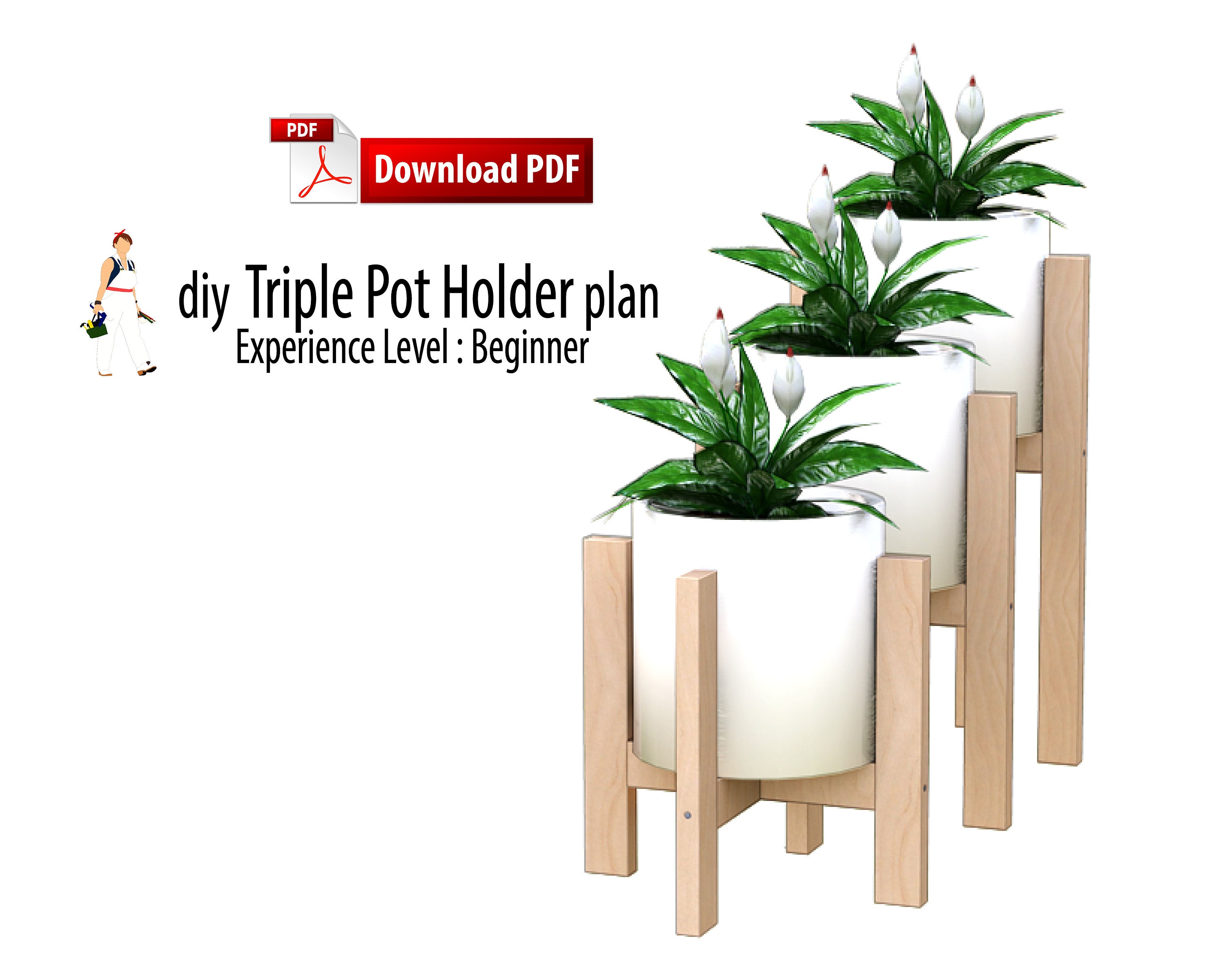Diy Triple Plant Pot Stand Holder Plan Trio Flower Plant - Etsy