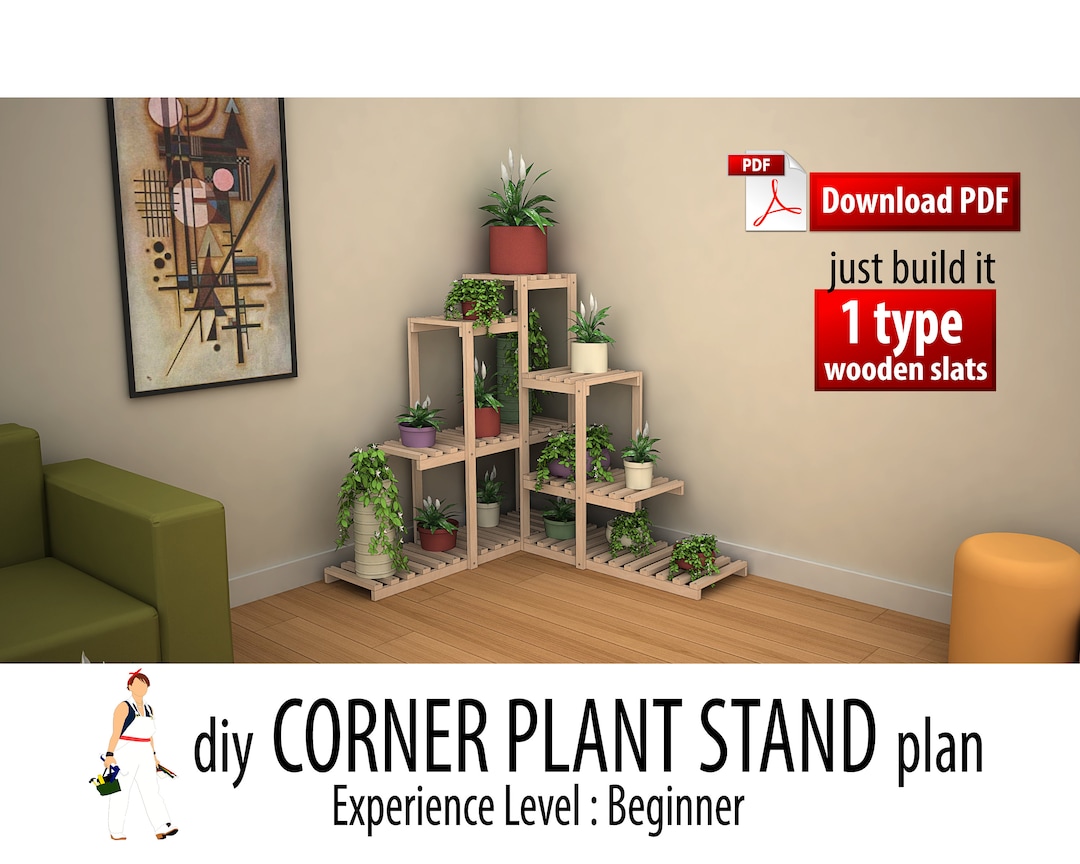 Diy Corner Plant Stand Woodworking Plan, Flower Stand, Indoor, Outdoor ...