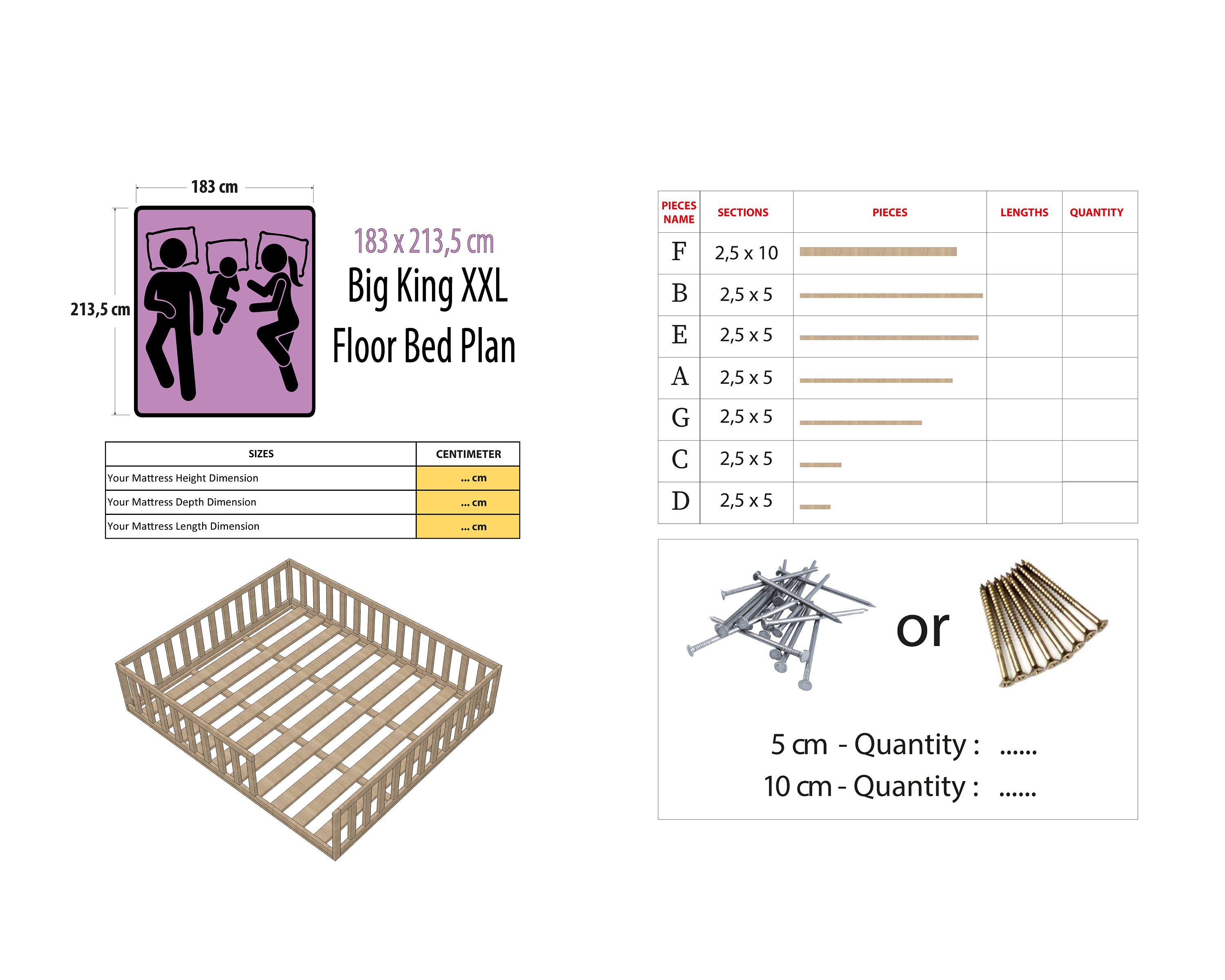 Big King XXL Double Montessori Floor Bed Woodworking Diy Plan, Bed Plan ...