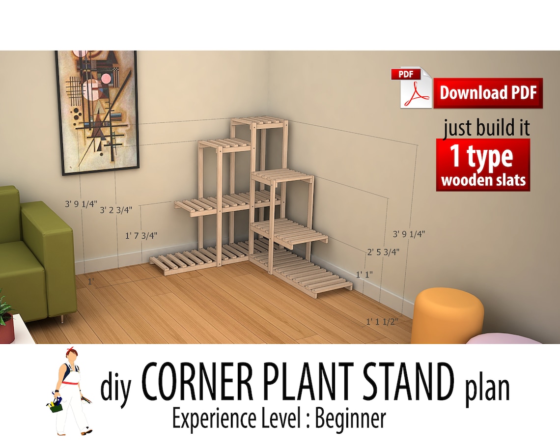 Diy Corner Plant Stand Woodworking Plan Flower Stand Indoor - Etsy