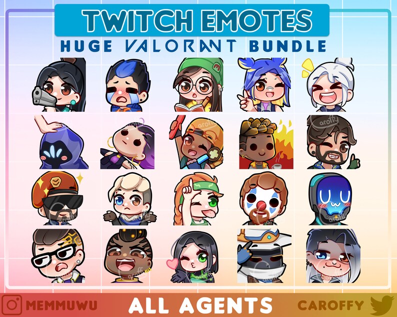 HUGE 20x Valorant Emote Bundle | ALL AGENTS | Twitch, Discord, Youtube ...