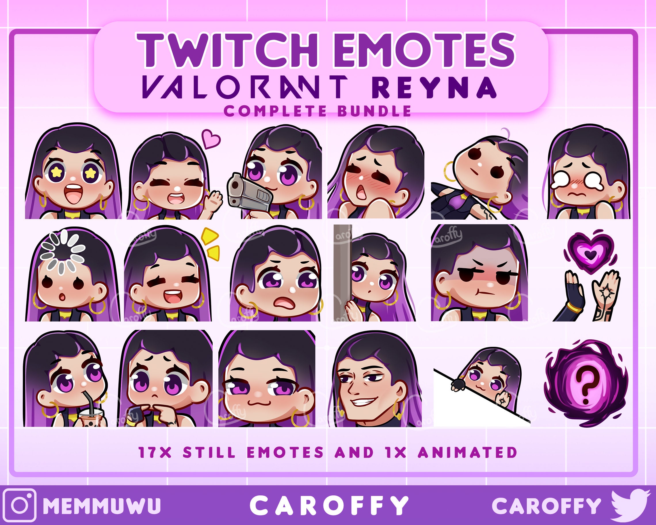 Huge X18 Valorant Reyna Emotes Bundle 17x Normal 1x Animated Emote Twitch Discord Youtube Etsy