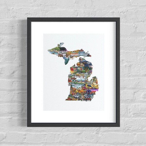 Michigan Map Art - Etsy