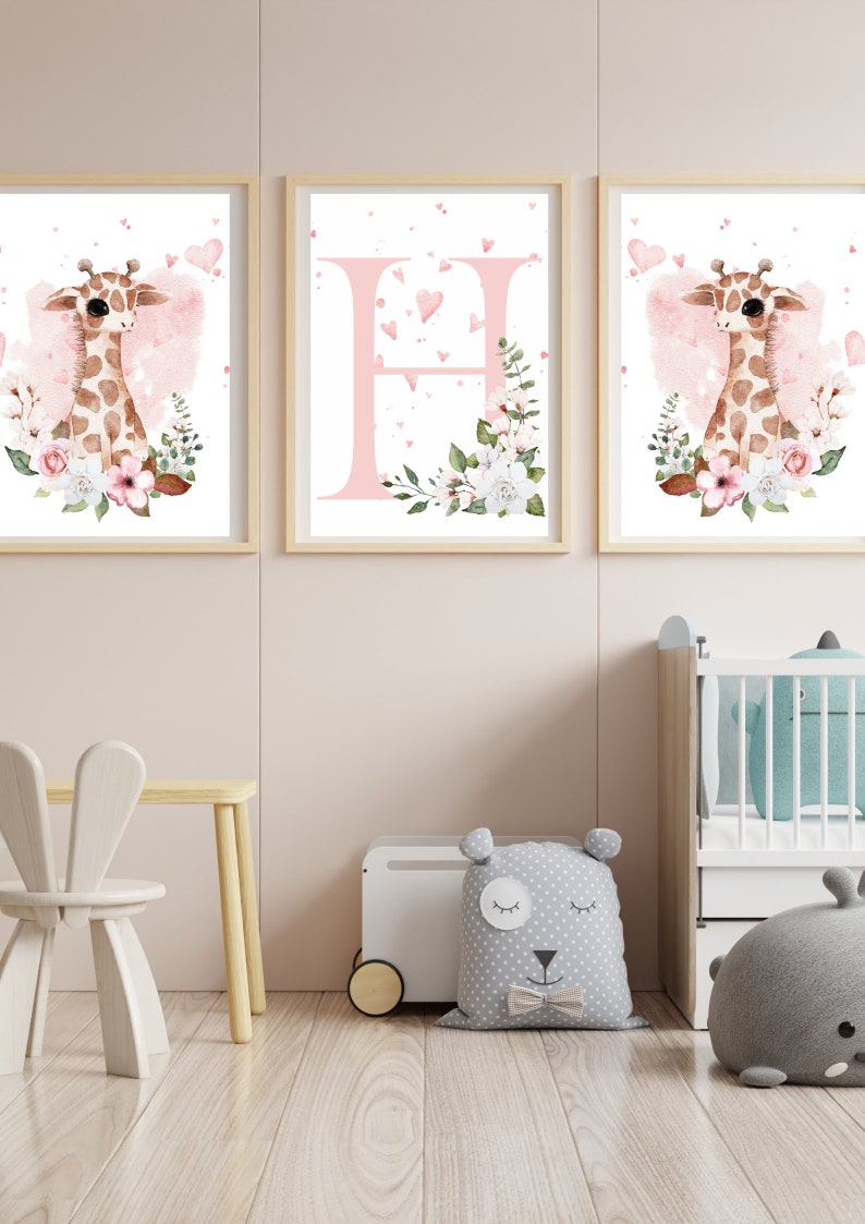 Digital Set of 3 Floral Animal Prints, Nursery Prints, Personalised ...