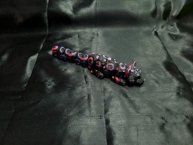 3d Printed Articulated Snow Leopard - Black and Matte Red Blue W/ Matte ...