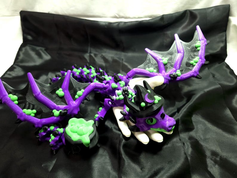 Halloween Hexbrew Sorcery Flexi Dragon With Cauldron Tail - 3d Printed ...