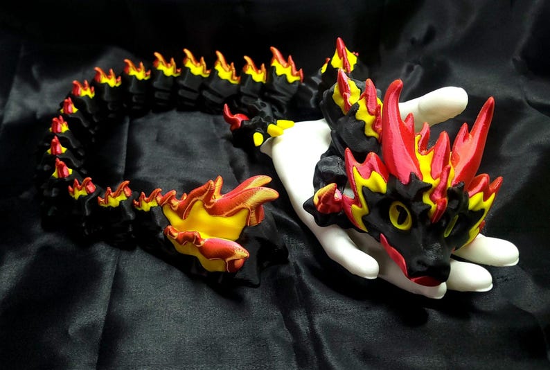 Flexi Firestorm Flame Dragon - Black With Silk Gold Red and Vibrant ...