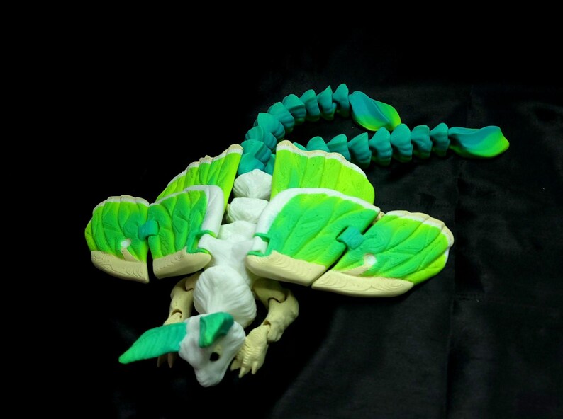 Winged Luna Moth Dragon With Two Tails- White, Beige With Green Blue ...