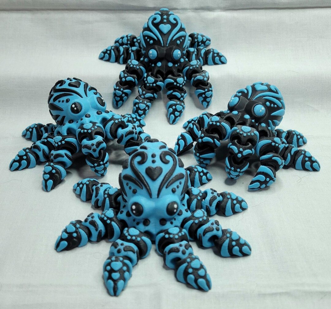 Flexi Articulated Black / Blue Octopus- 3d Printed Fidget Stim Toy ...
