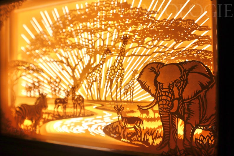 African Safari Shadowbox｜savanna Animals Lightbox｜elephant Giraffe ...