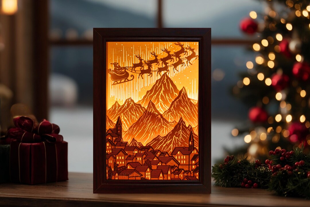 Personalized Alpine Village｜santa Reindeer Lightbox｜paper Cut Shadow ...