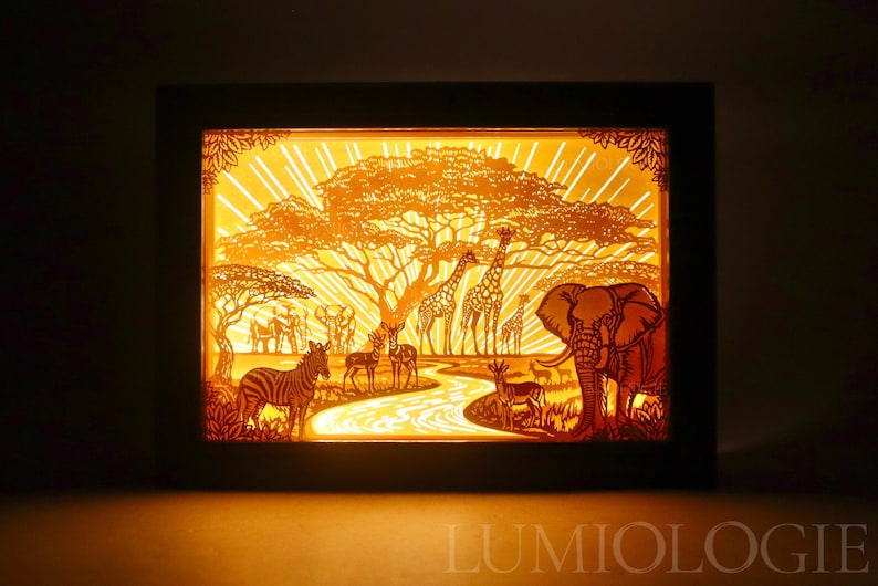 African Safari Shadowbox｜savanna Animals Lightbox｜elephant Giraffe ...