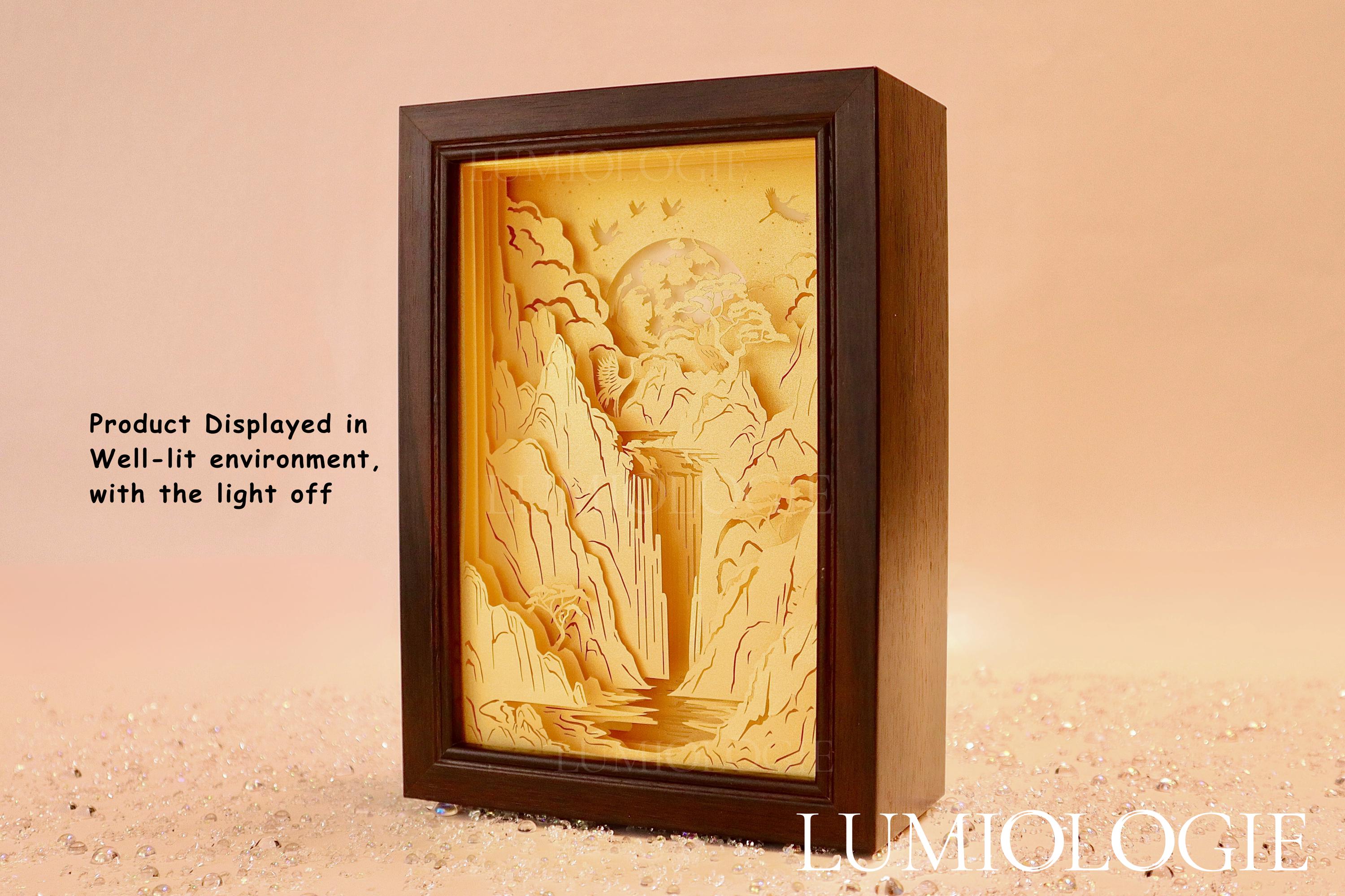 Waterfall Moon Crane Shadowbox Lightbox｜zen Inspired｜japandi Engraved ...