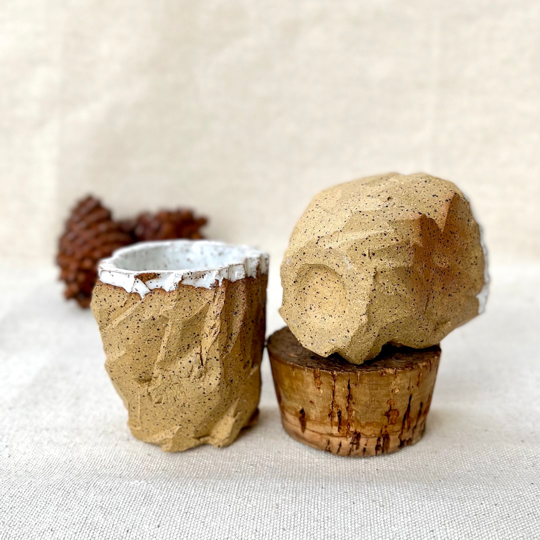 Kurinuki Snow and Sand Cup Set Handcarved Japanese Yunomi Rustic ...