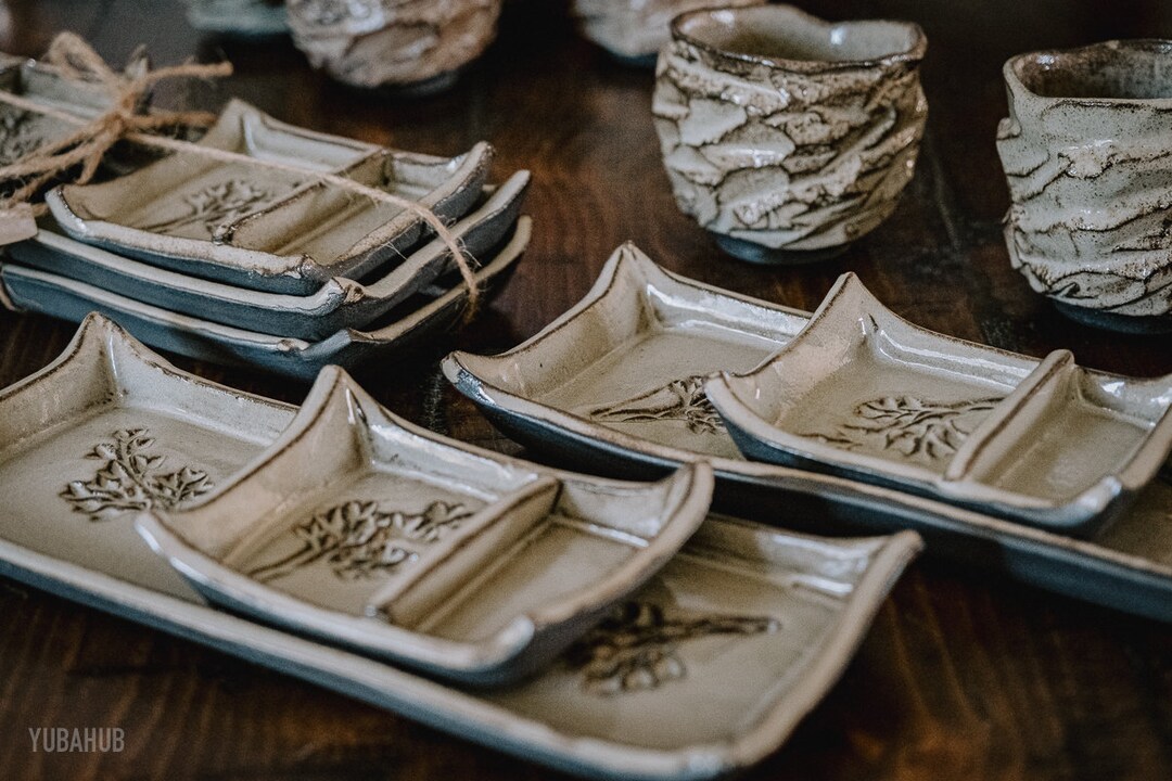 Elegant Black Ceramic Sushi Set, Handmade Japanese Pottery Trays ...