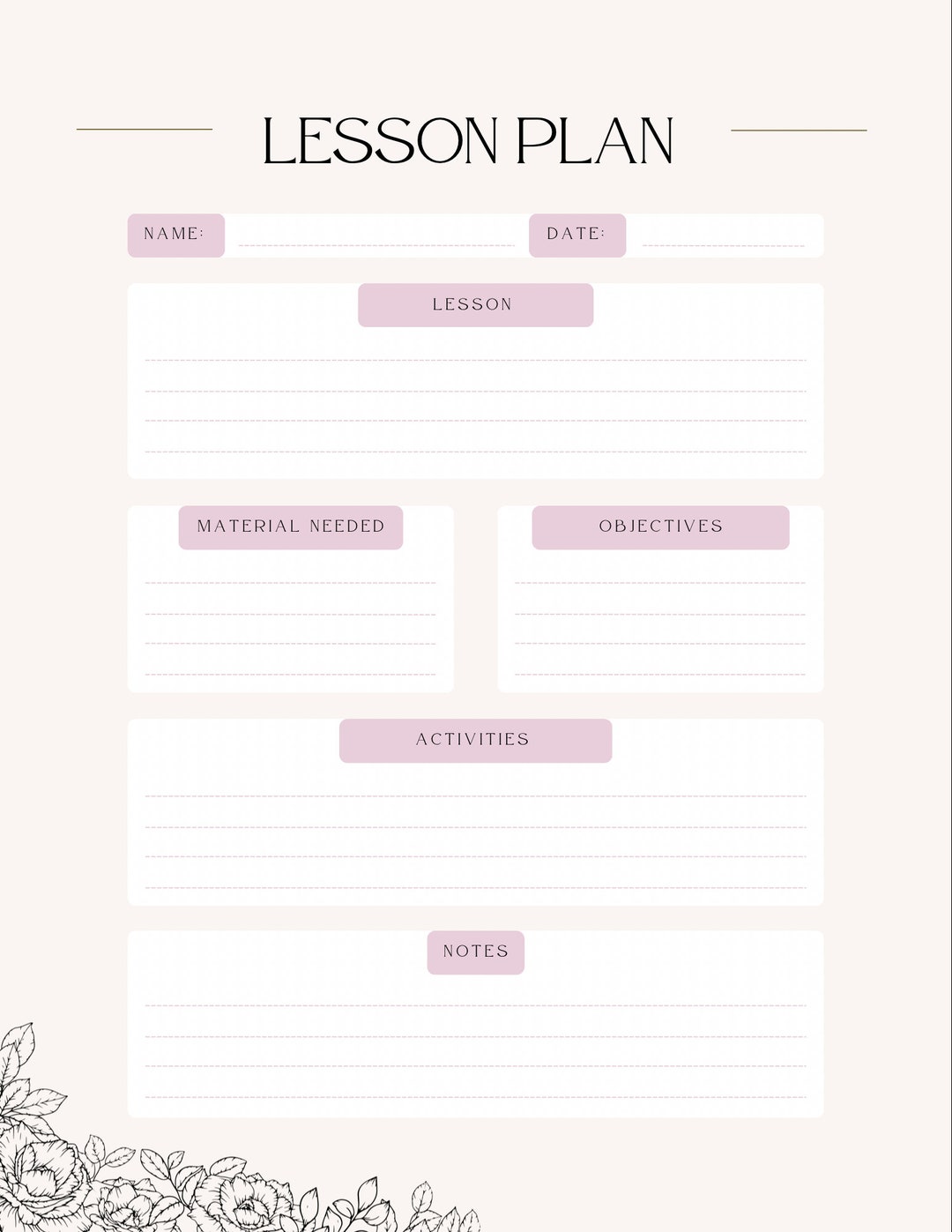 Lesson Plan, Homeschool Lesson Plan, Plan Worksheet, Pink and Beige - Etsy