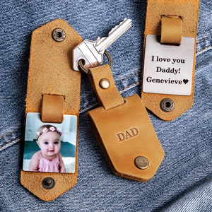 First Time Dad Gift, Leather Keychain Personalized With Photo and Name ...