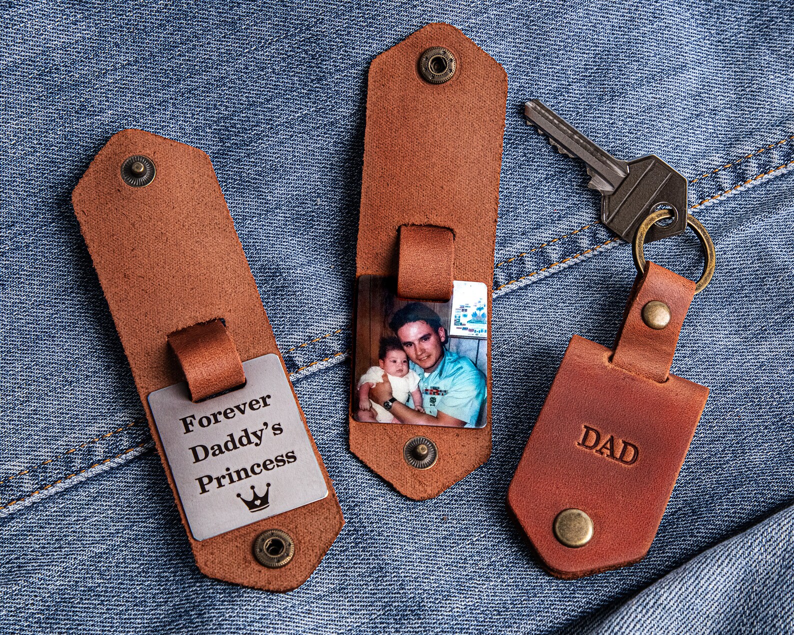 First Time Dad Gift Leather Keychain Personalized With Photo - Etsy