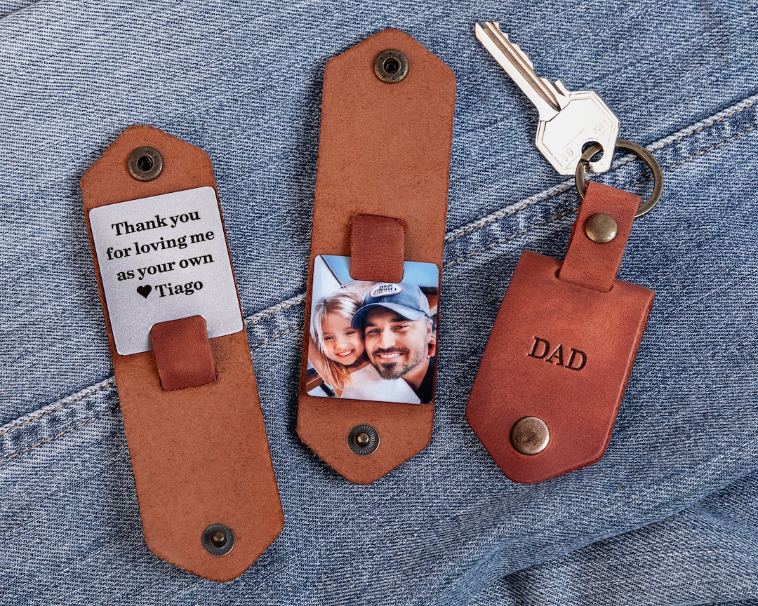 Stepdad Fathers Day Gift With Photo, Leather Keychain With Picture for ...