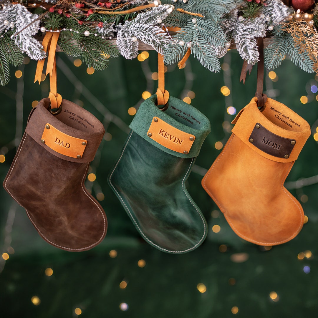 Personalized 2025 Leather Christmas Stocking: Christmas Stockings With ...