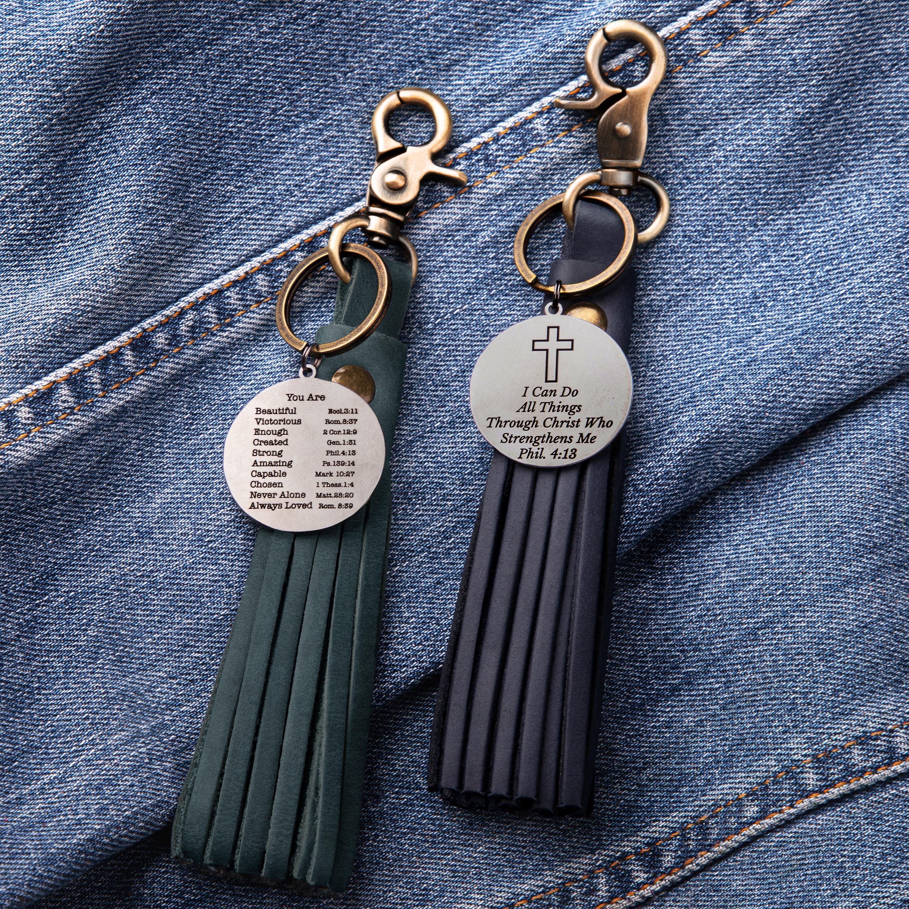 Custom Bible Verse Stainless Steel Keychain Charm, Personalized Faith ...