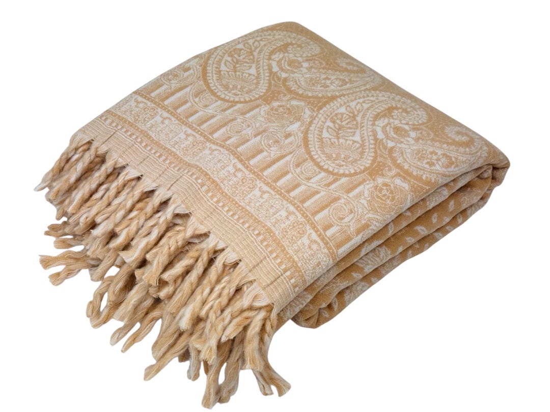 Yak Wool Shawl Ivory Handmade Boho Blanket Bed Throw Cozy Wrap Mother's ...
