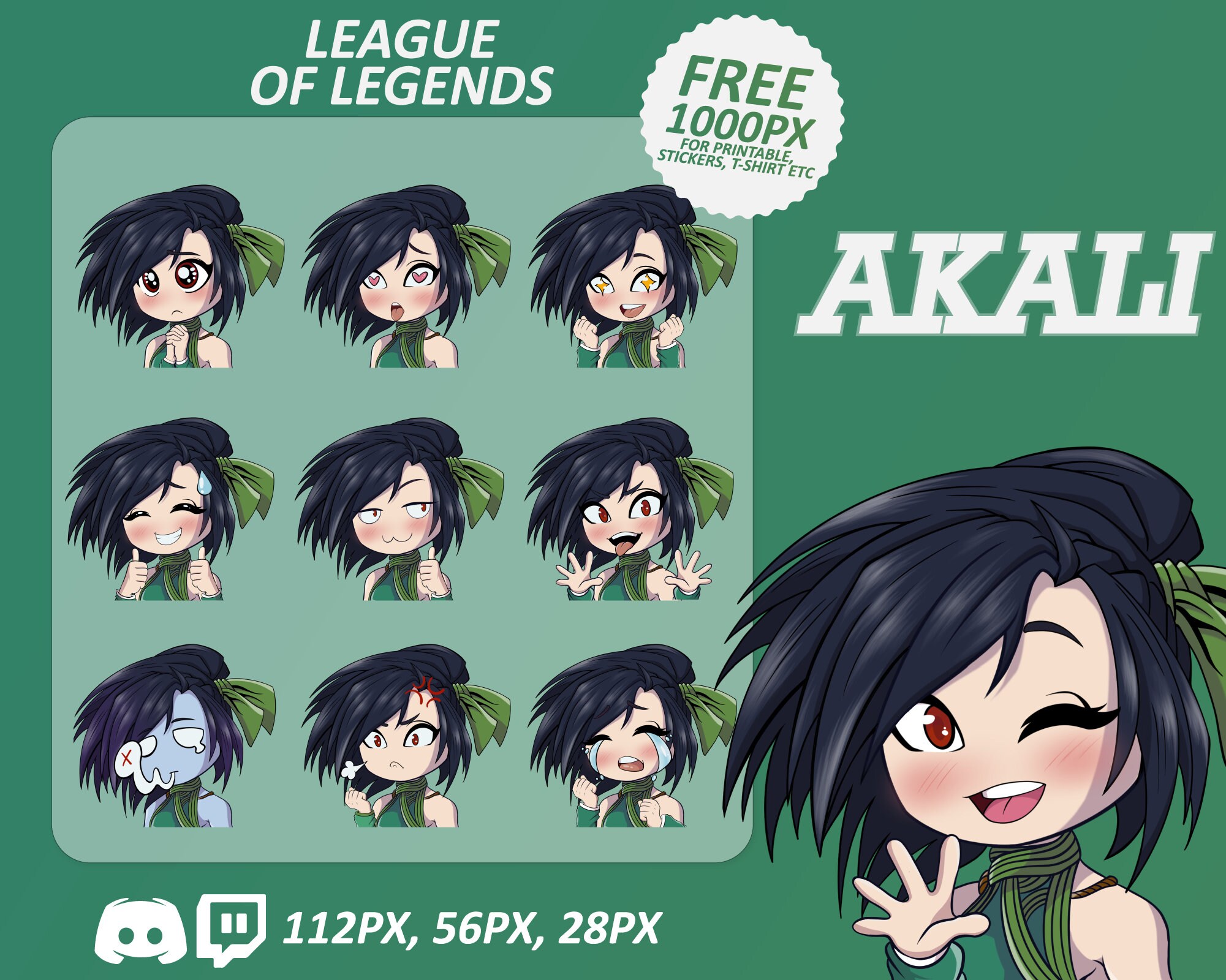 Akali League of Legends Twitch Emotes Pack Akali League of | Etsy UK