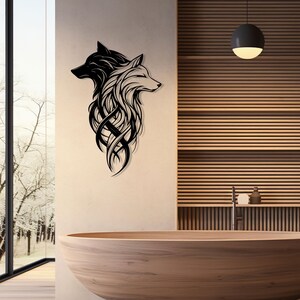 Two Wolves Metal Wall Art - Black & White Dual Wolf Head Decor - Unique ...