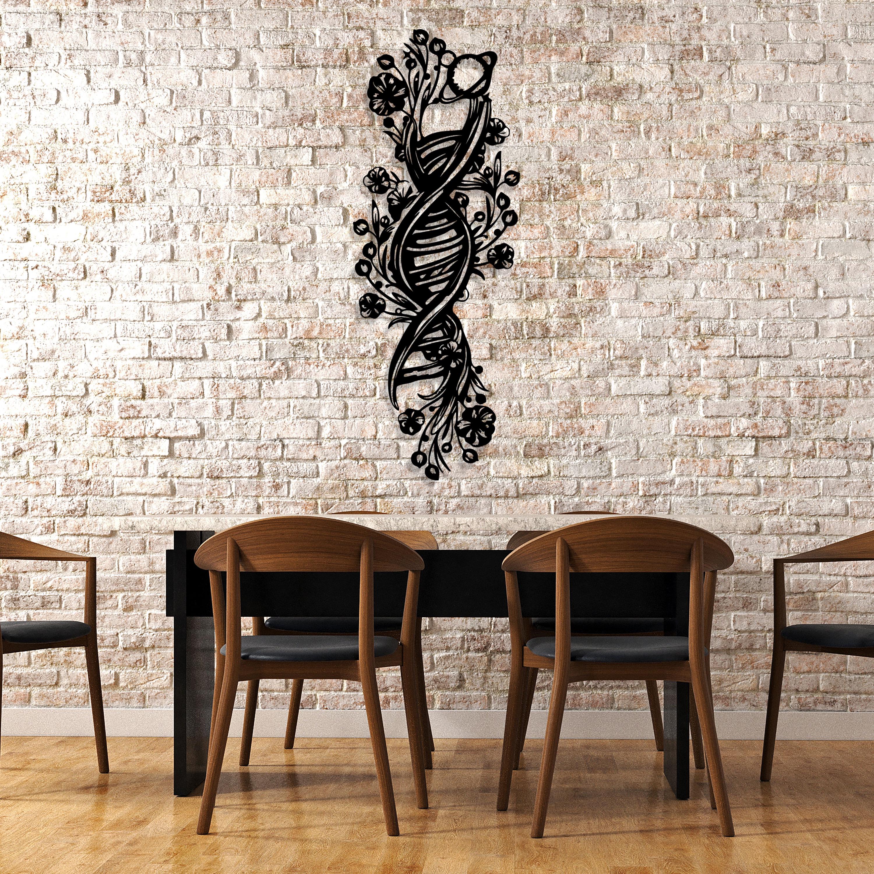 DNA & Floral Metal Wall Art, Yoga Room Wall Decor, Science Home Decor ...