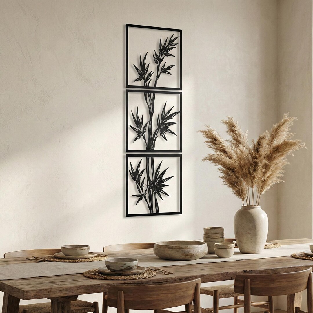 Bamboo Metal Wall Art - Minimalist Botanical Decor - Housewarming Gift ...