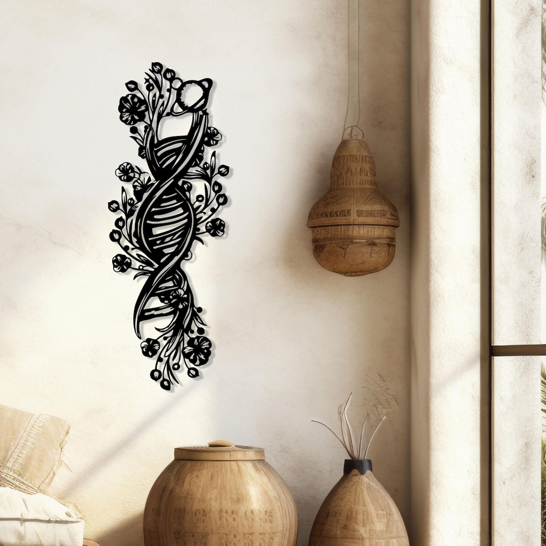 Dna Floral Metal Wall Art, Yoga Room Wall Decor, Science Home Decor ...