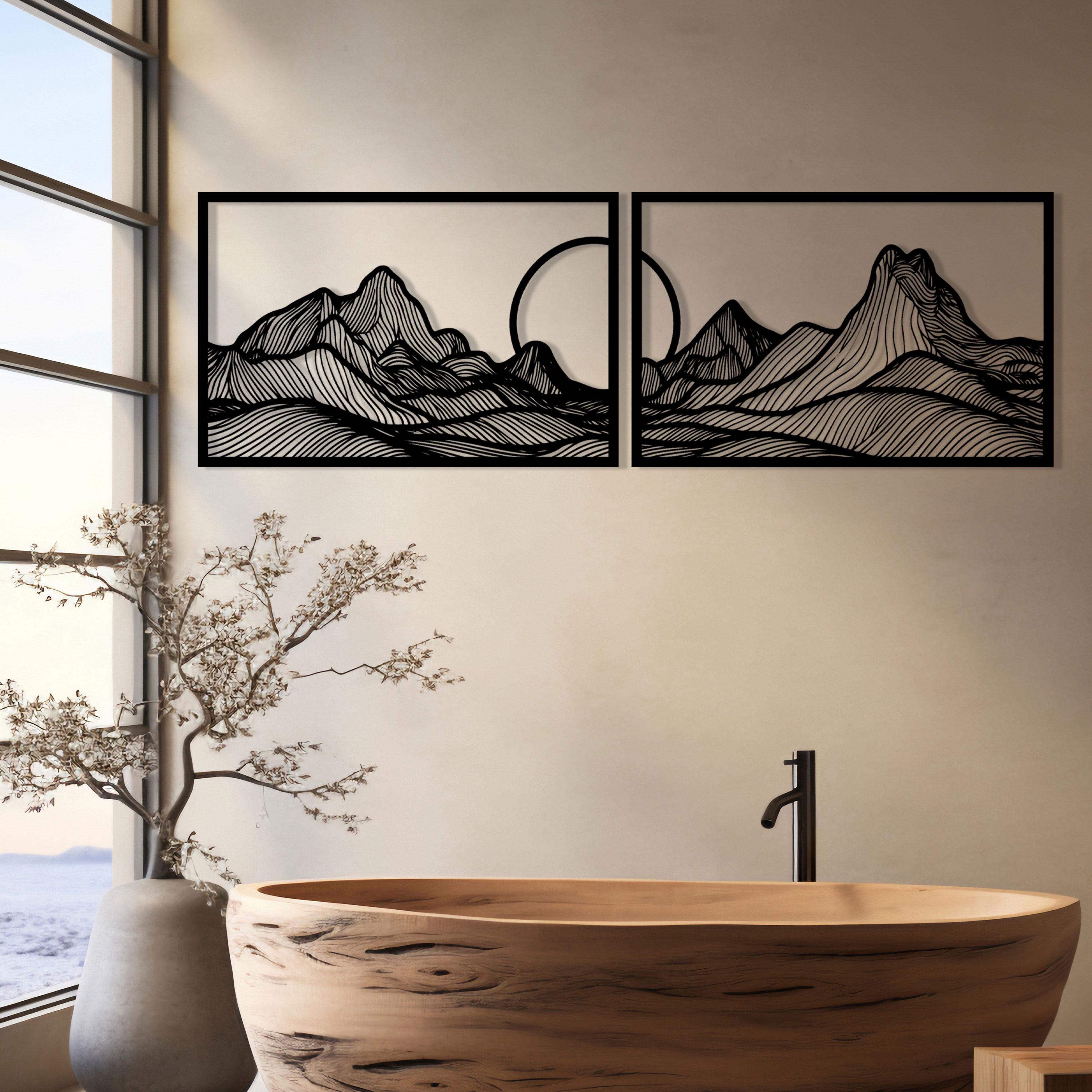 Modern Mountain Metal Wall Line Art - Minimalist Metal Home Decor ...