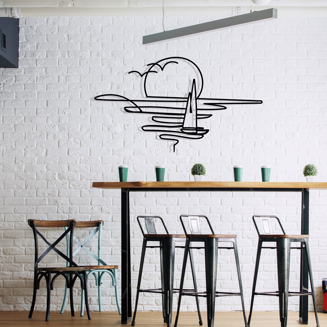 Sunset Metal Wall Art With Sailboat Modern Line Art for Metal Home ...