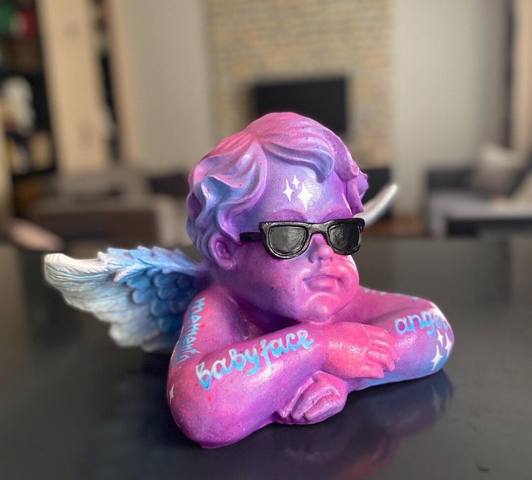 Street Art Purple Angel Bust With Sunglasses, Modern Handmade Statue ...