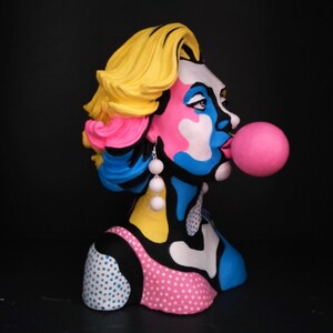 Pop Art Woman Bust With Gum, Modern Handmade Statue,painted Colorful ...